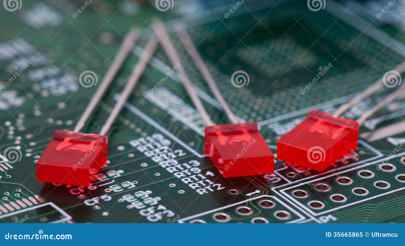 Red LED on green PCB stock image. Image of cells, design - 35665865