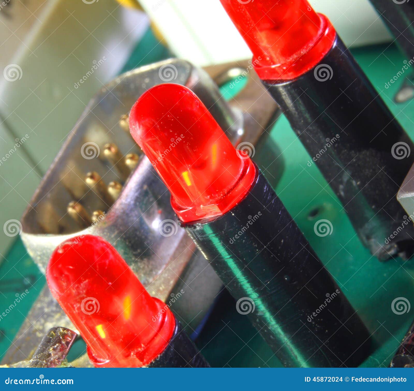 Red LEDs of a Circuit Board Stock Photo - Image of industrial ...
