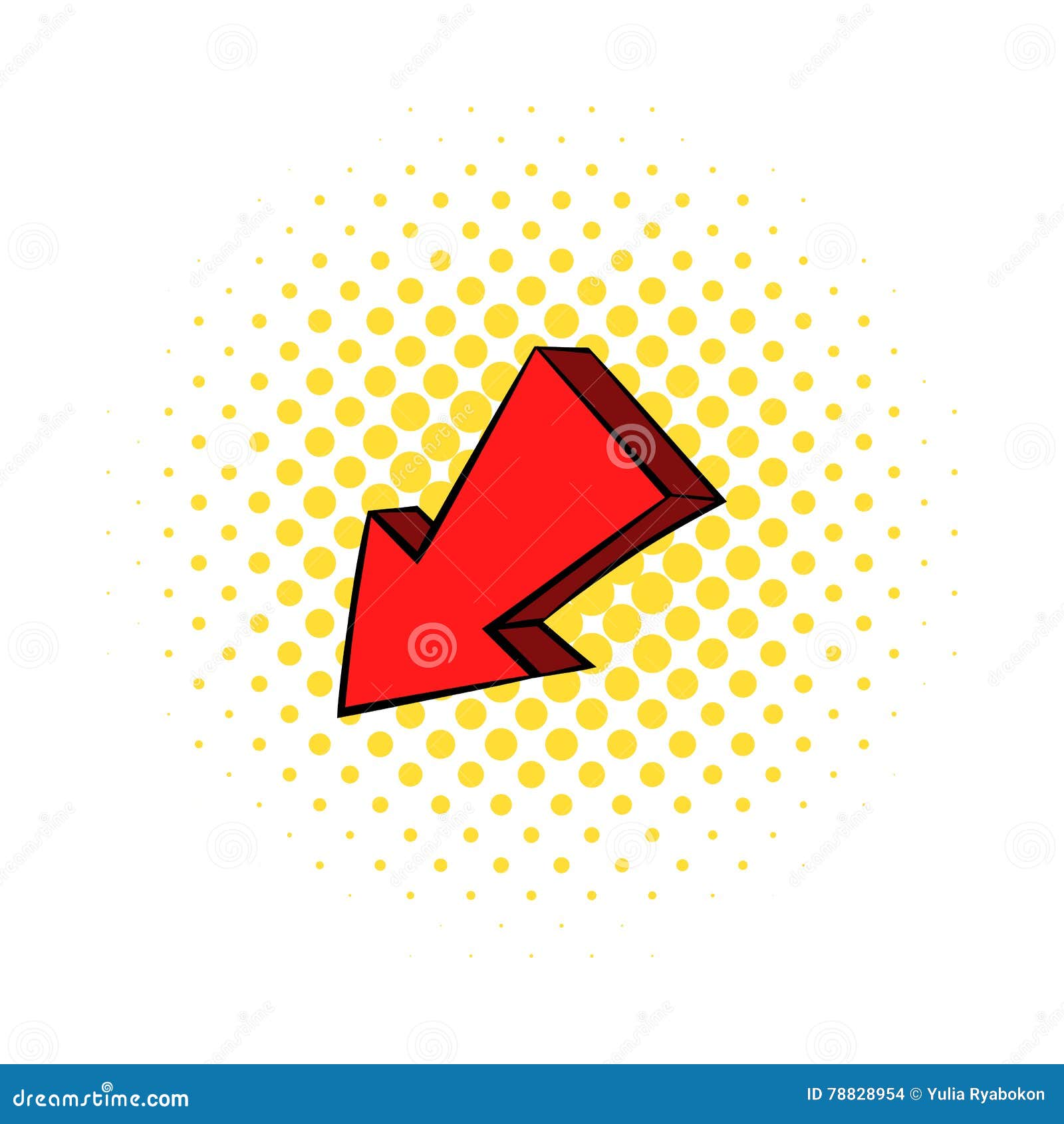 Red Left Down Arrow Icon, Comics Style Stock Vector - Illustration of ...