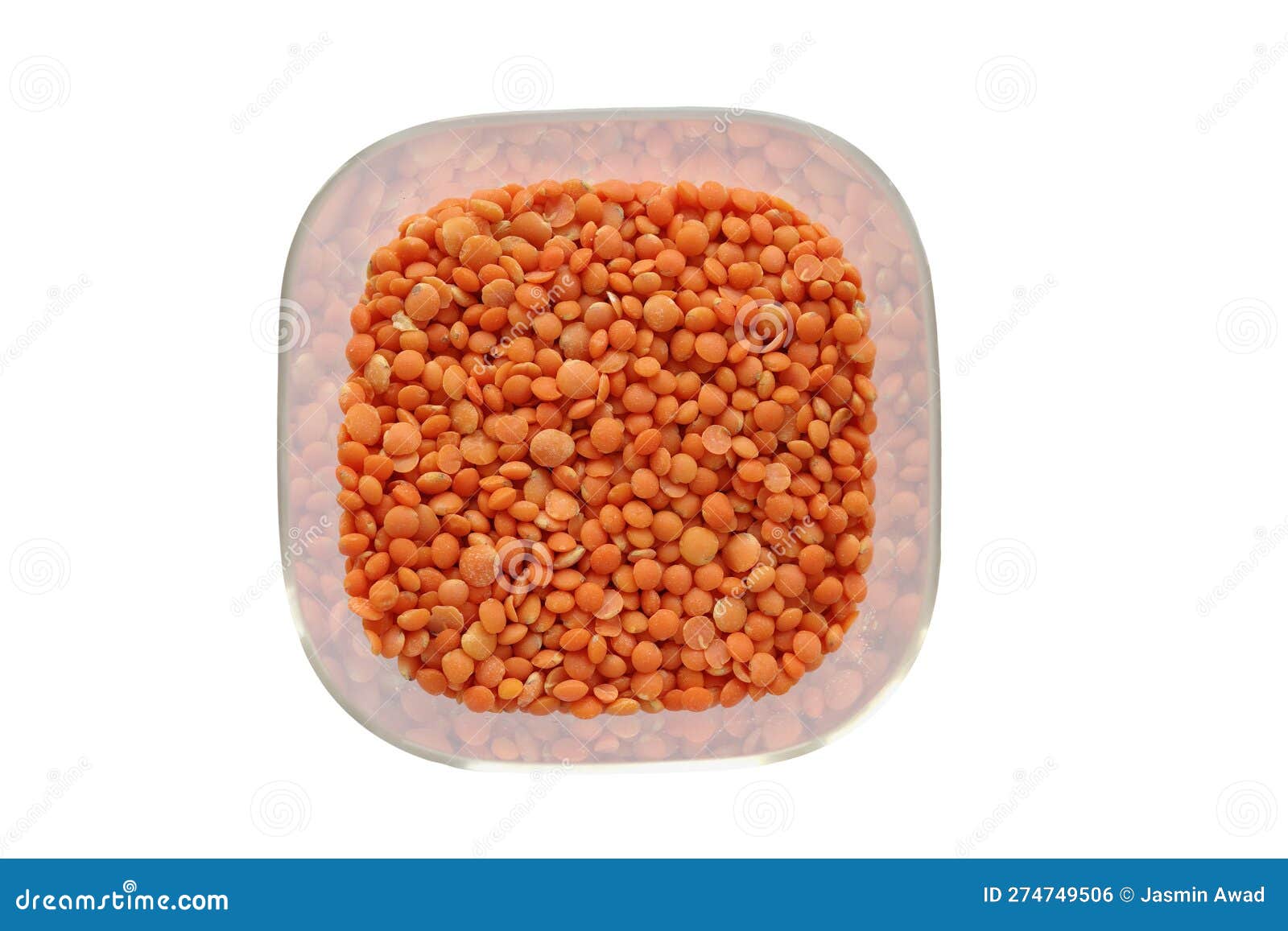 Red Lentils in a Glass Container from Above Isolated on White ...