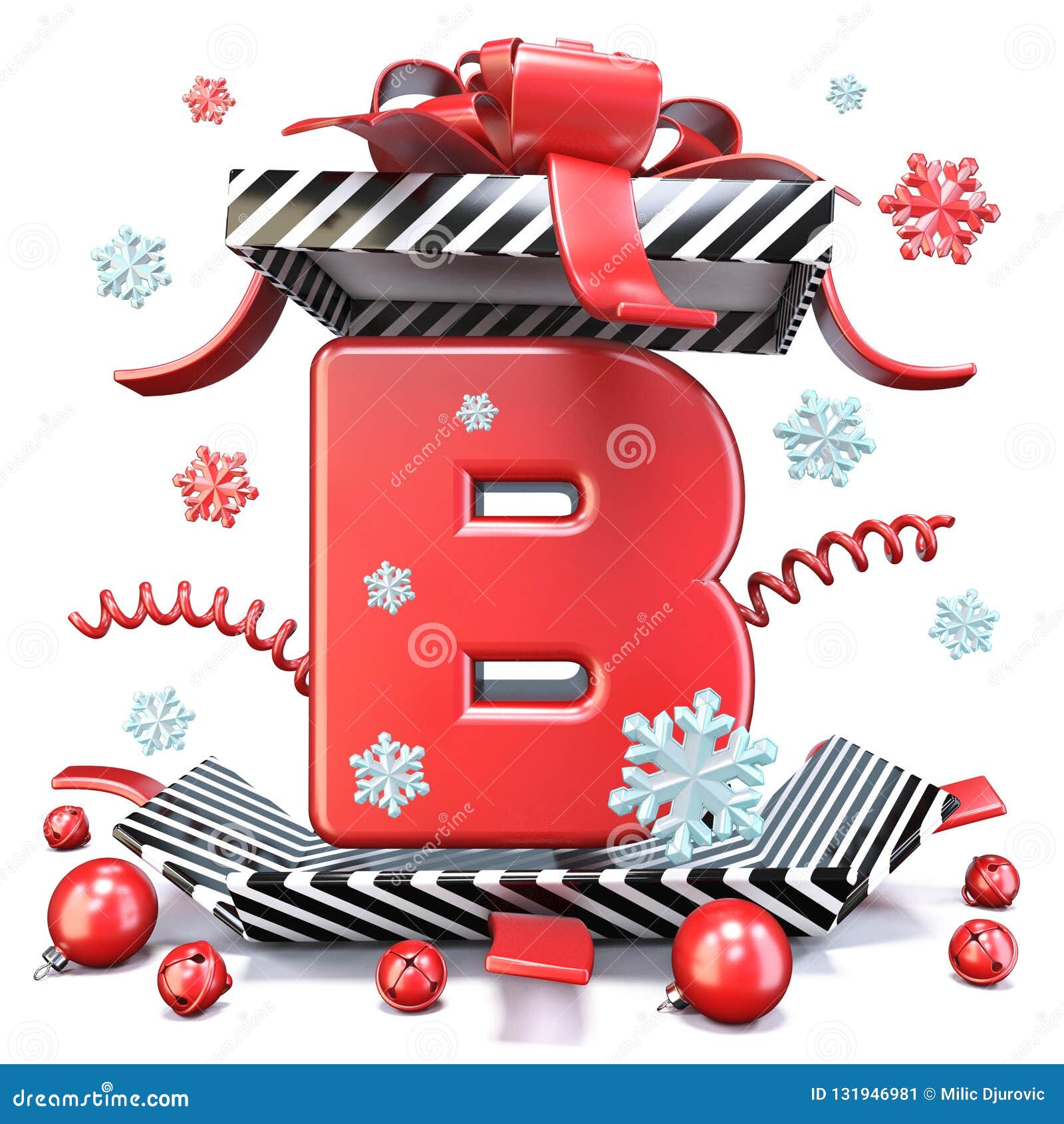 Red Letter B Inside Open Gift Box 3D Stock Illustration - Illustration ...