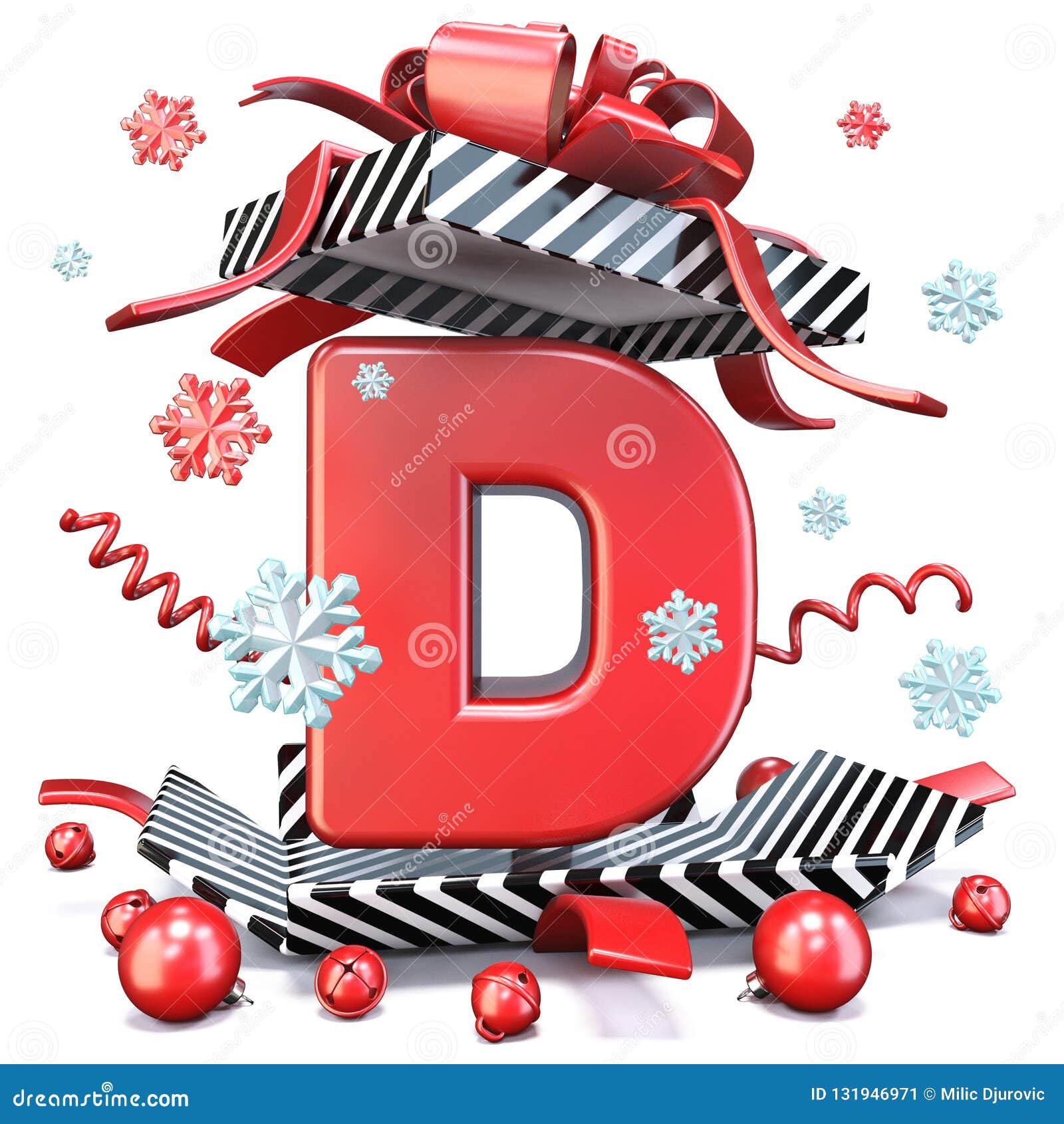 Red Letter D Inside Open Gift Box 3D Stock Illustration - Illustration ...