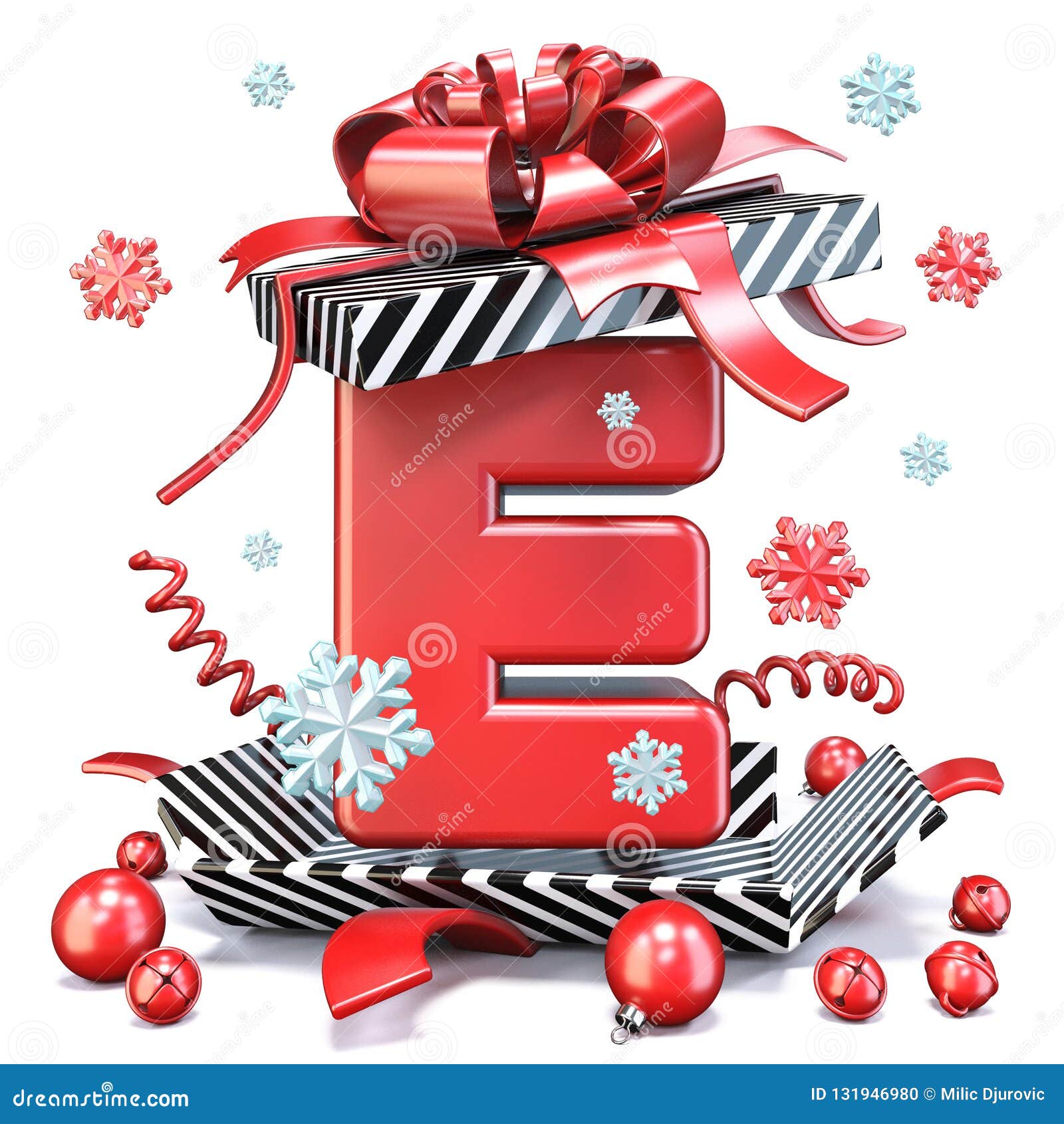 Red Letter E Inside Open Gift Box 3D Stock Illustration - Illustration ...