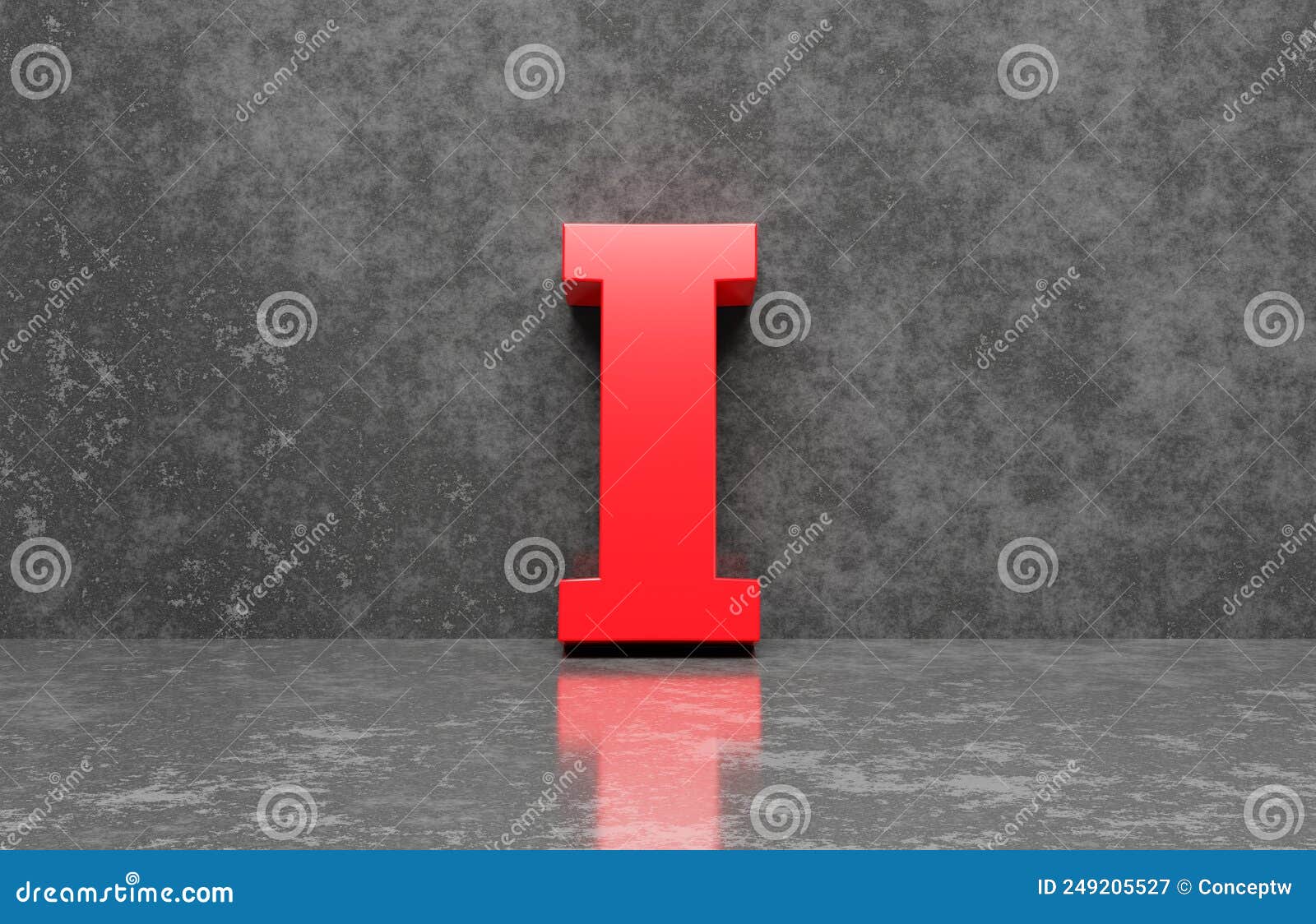 Red Letter I on Concrete Wall an Floor Background Series 3D Render ...