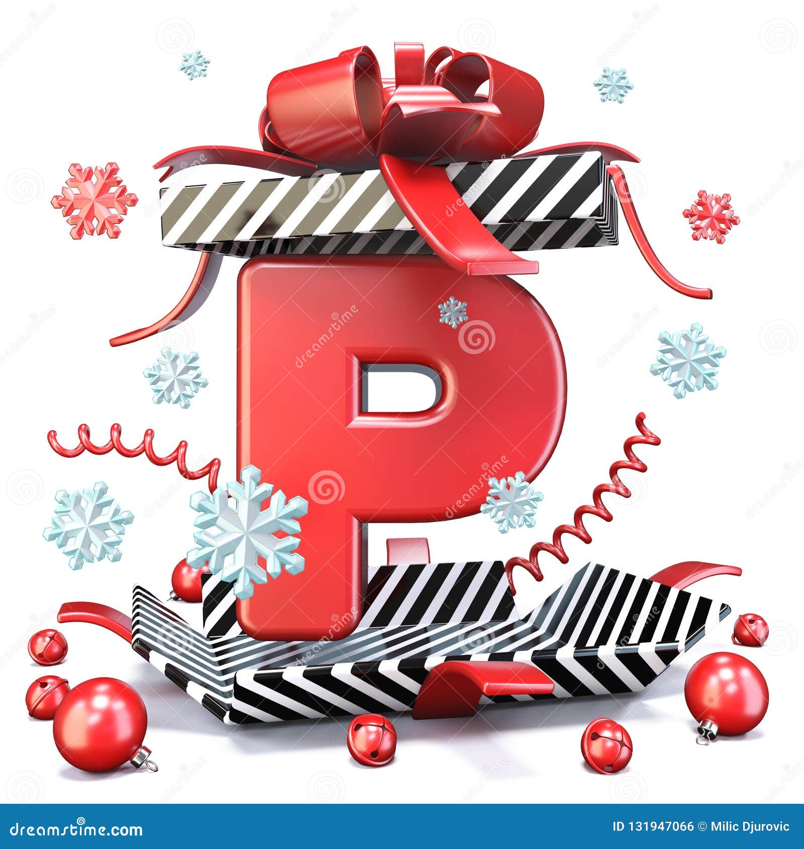 Red Letter P Inside Open Gift Box 3D Stock Illustration - Illustration ...