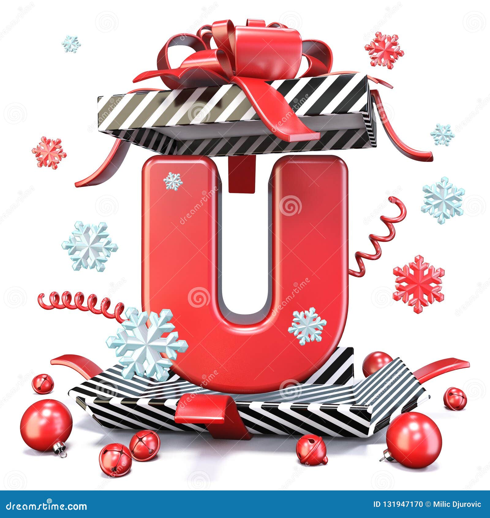 Red Letter U Inside Open Gift Box 3D Stock Illustration - Illustration ...