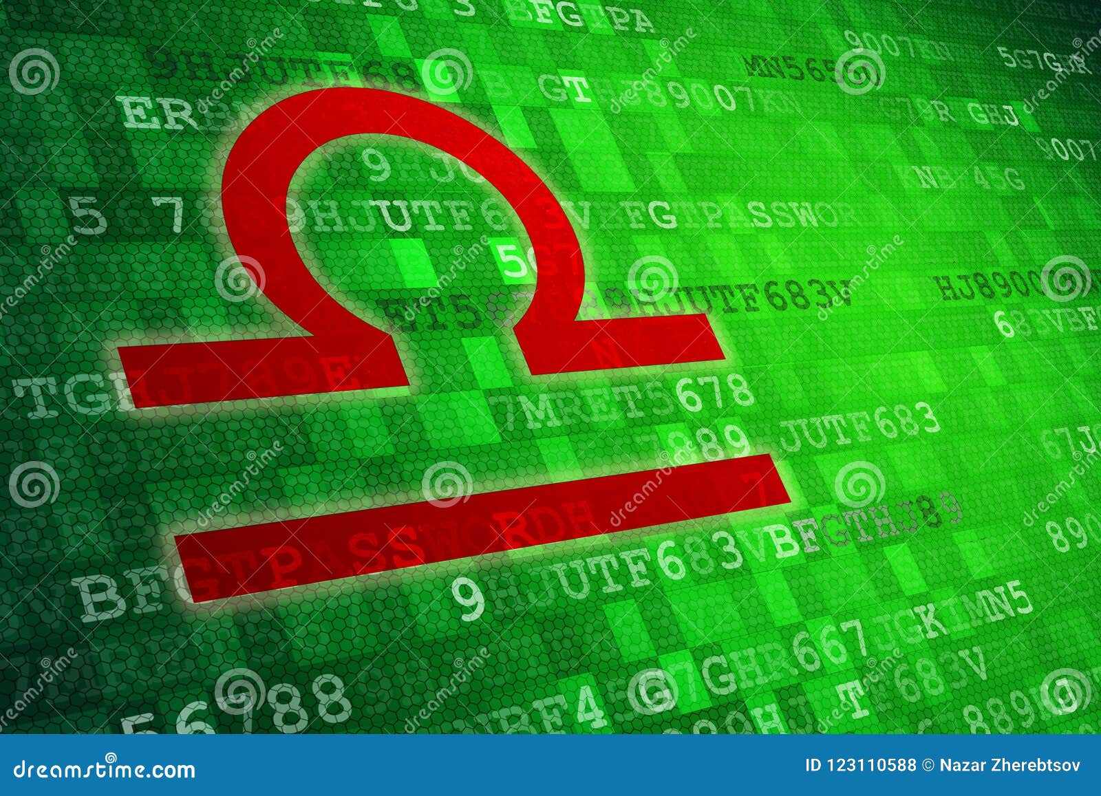 Red Libra Zodiac Sign on Green Digital Background. Copy Space Stock ...