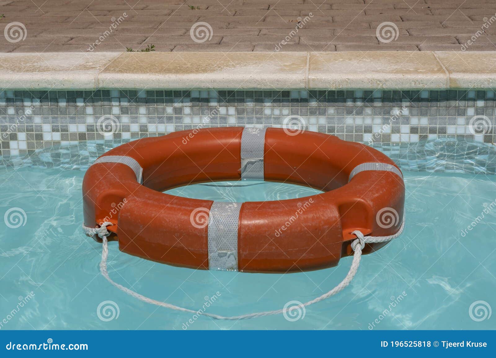 Red Life Buoy Floating in Swimming Pool Stock Photo - Image of ...