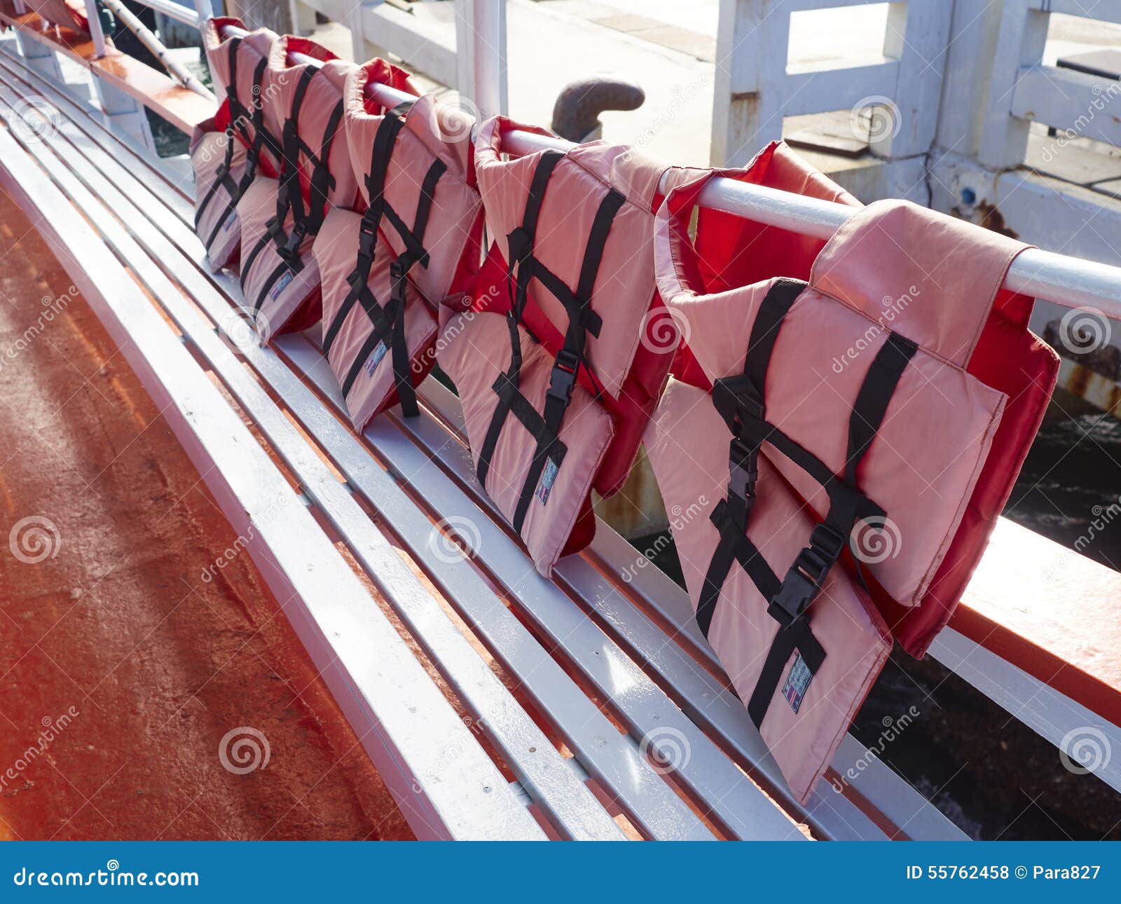 Red life jackets stock photo. Image of ship, board, boat - 55762458