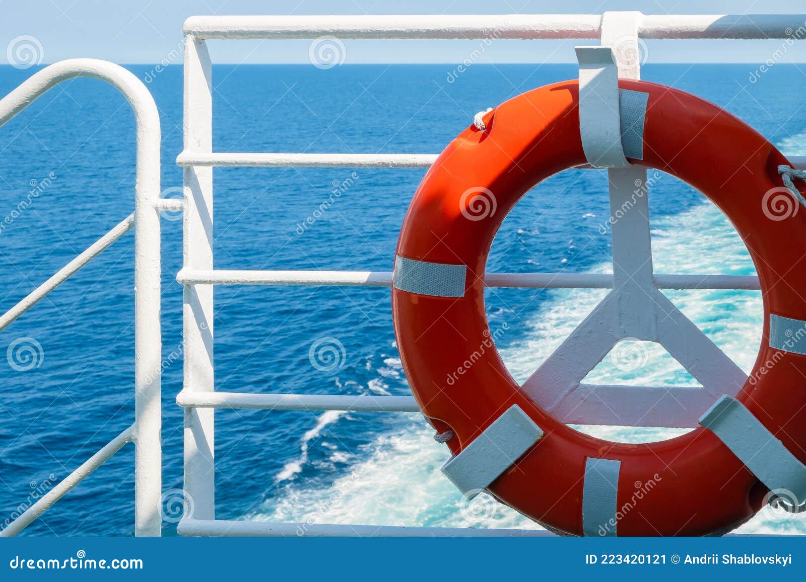 Red Lifebuoy Aboard a Ship on the High Seas, Close-up Stock Image ...