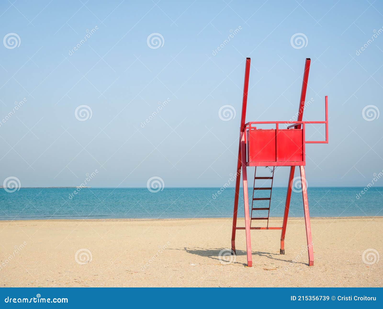 Red Lifeguard Chair on an Empty Beach Stock Image - Image of sand ...