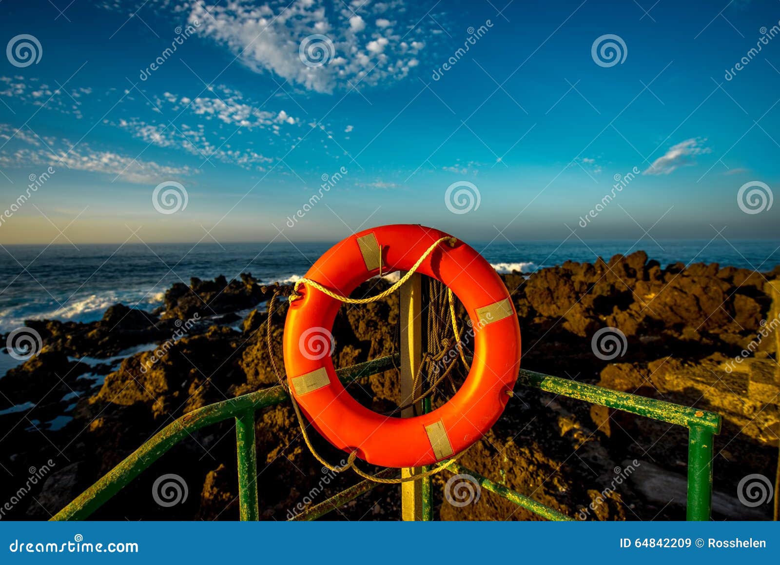 Red lifeline on the coast stock image. Image of coastline - 64842209