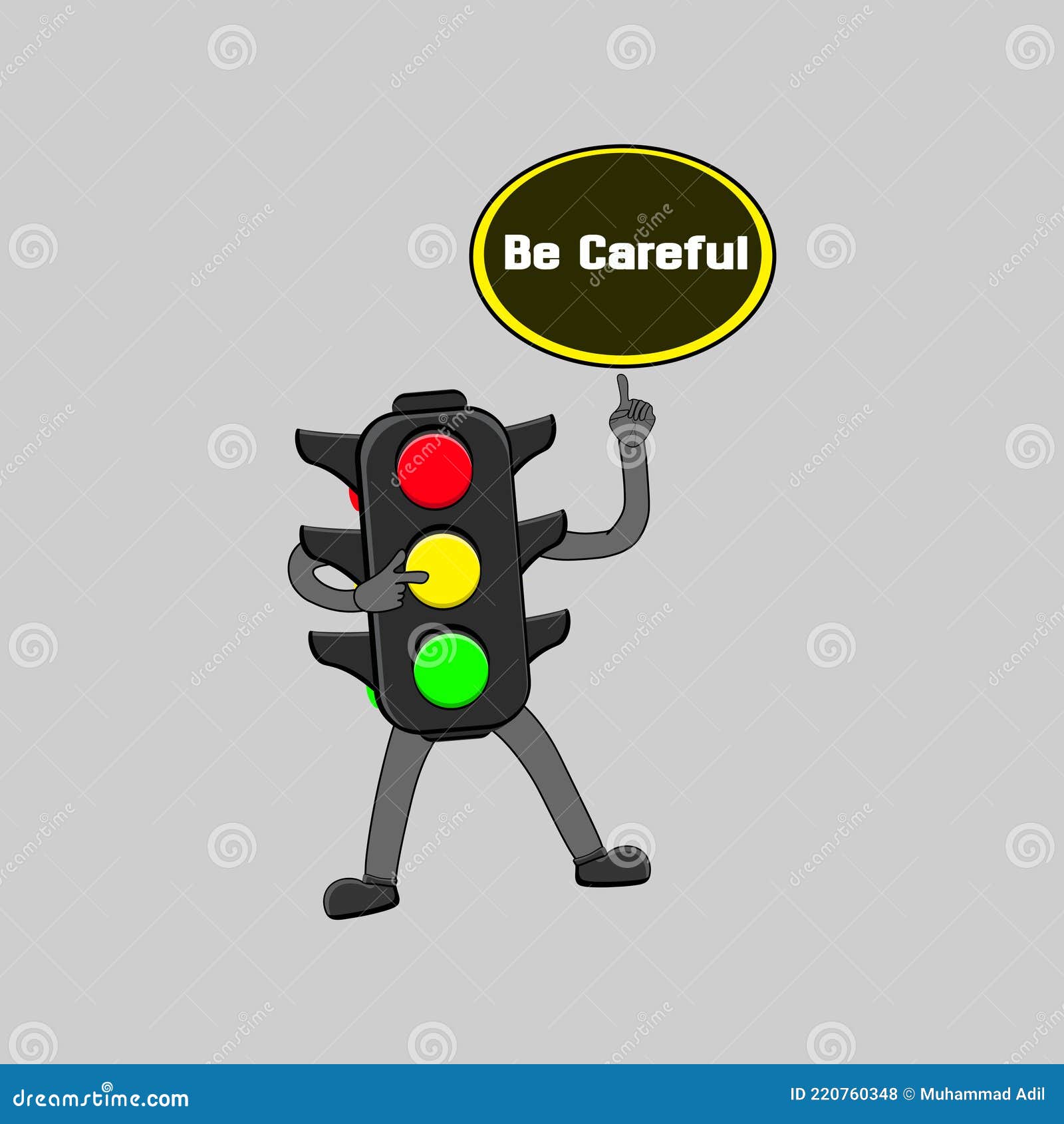 Yellow Traffic Light Cartoon Illustration with Traffic Sign Stock ...