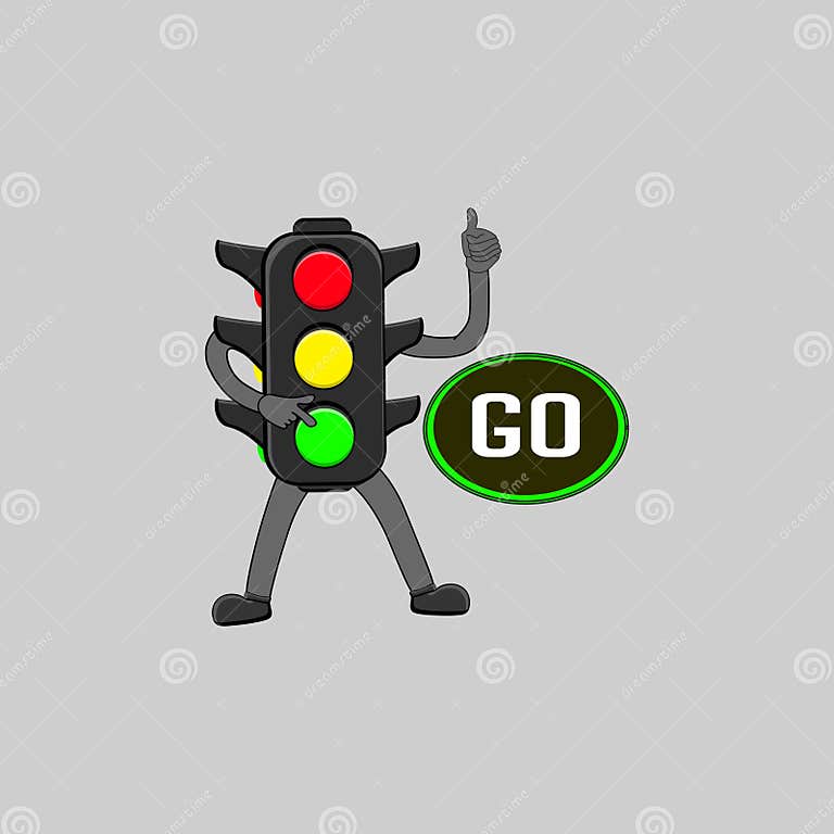 Green Traffic Light Cartoon Illustration with Traffic Sign Stock Vector ...