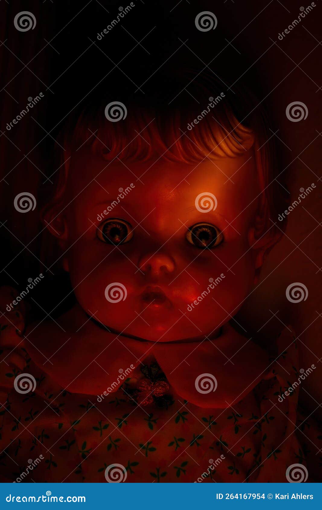 Red light on antique doll stock photo. Image of girl - 264167954