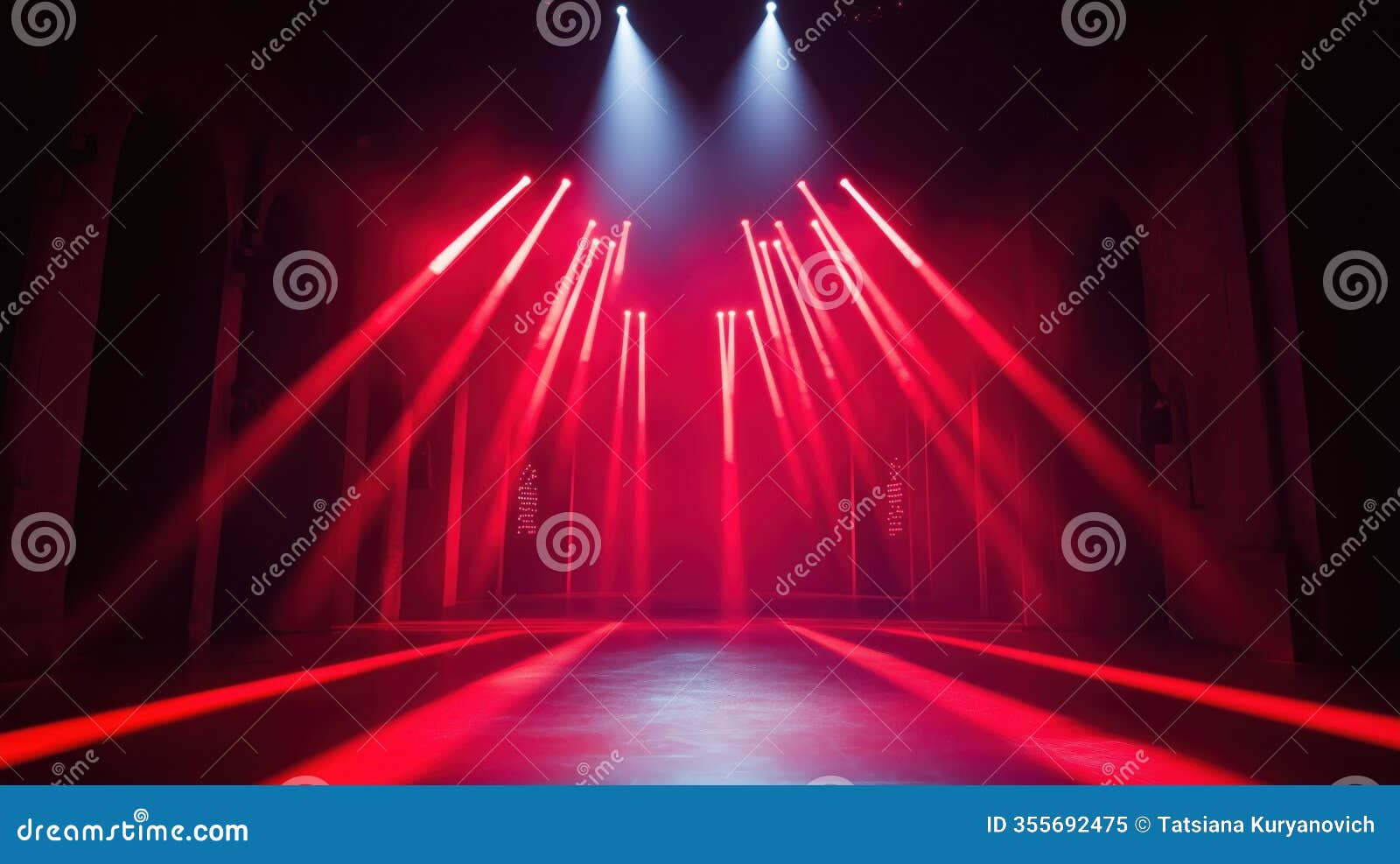 Red Light Beams Illuminating Empty Stage, Dramatic Atmosphere, Shadows ...