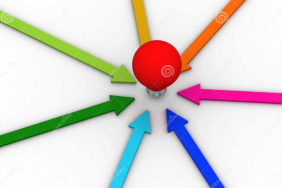 Red light bulb and arrows stock illustration. Illustration of lamp ...