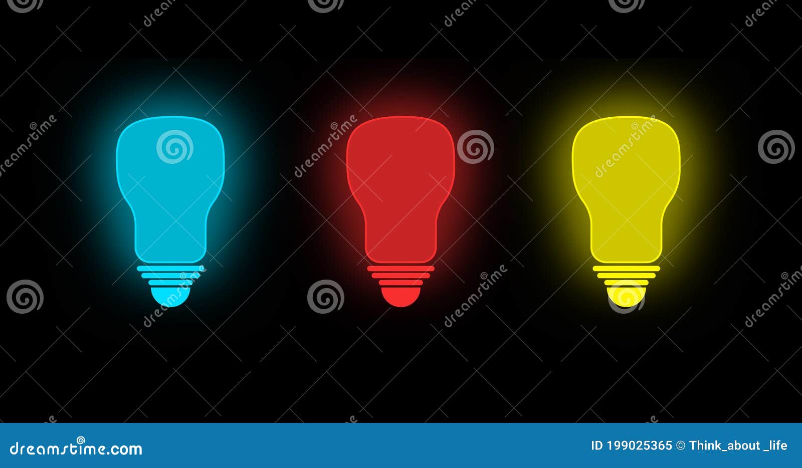 Various Multiple Color Light Bulb Glowing on Black . Animated LED Light ...