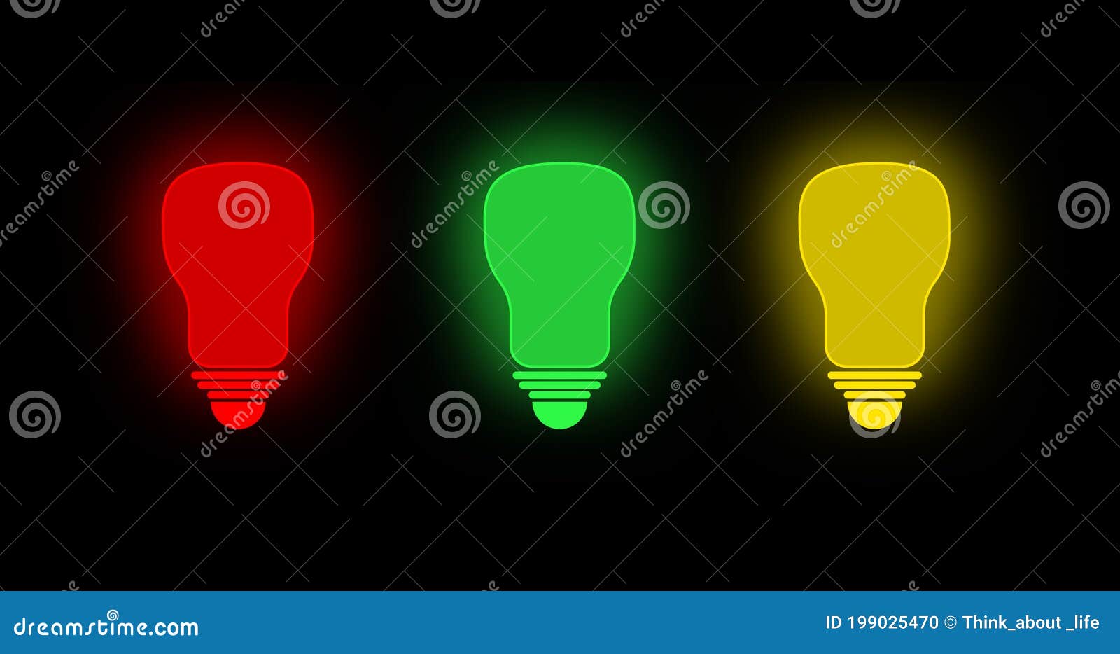Various Multiple Color Light Bulb Glowing on Black . Animated LED Light ...
