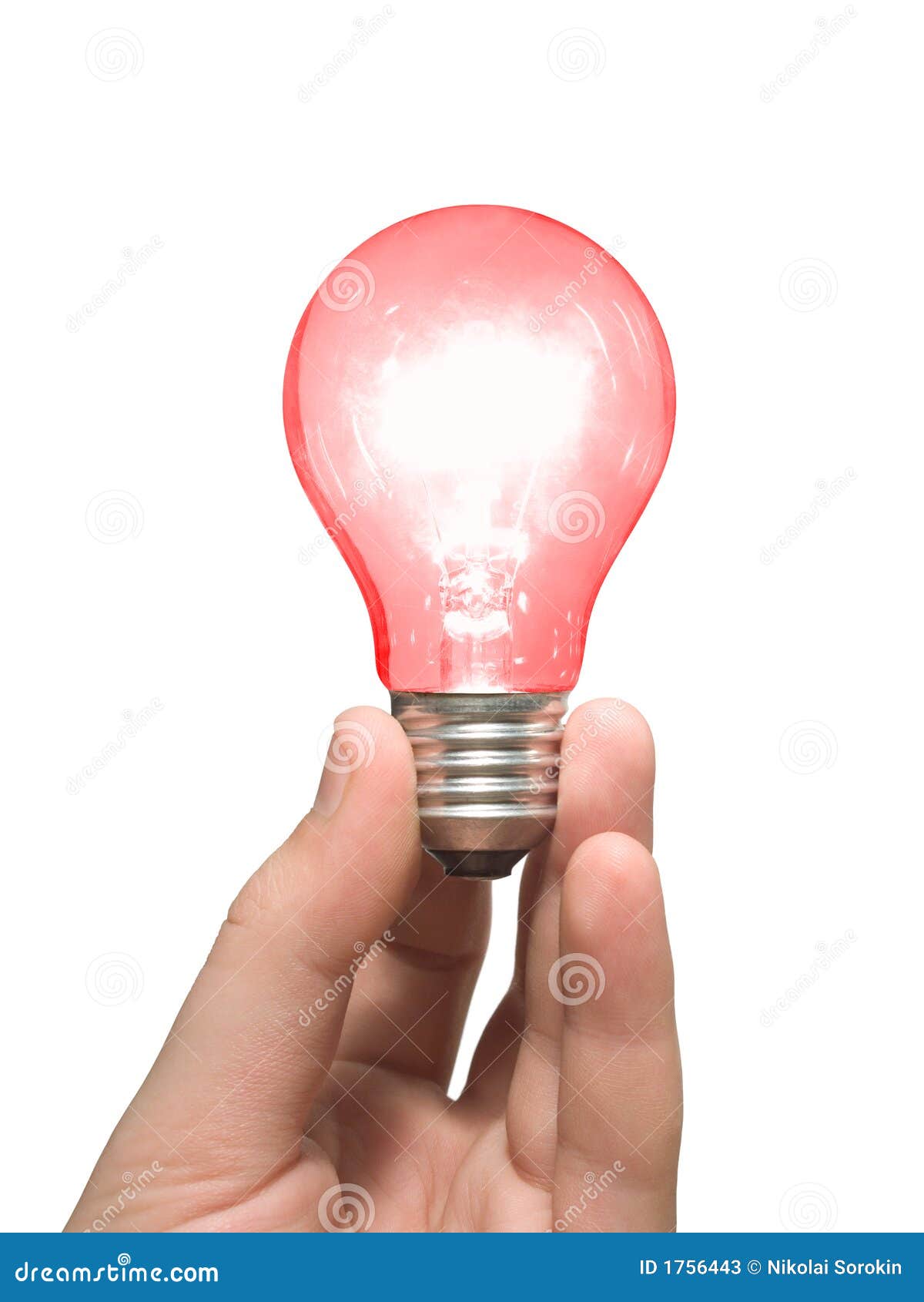 Red light bulb in hand stock image. Image of electricity - 1756443
