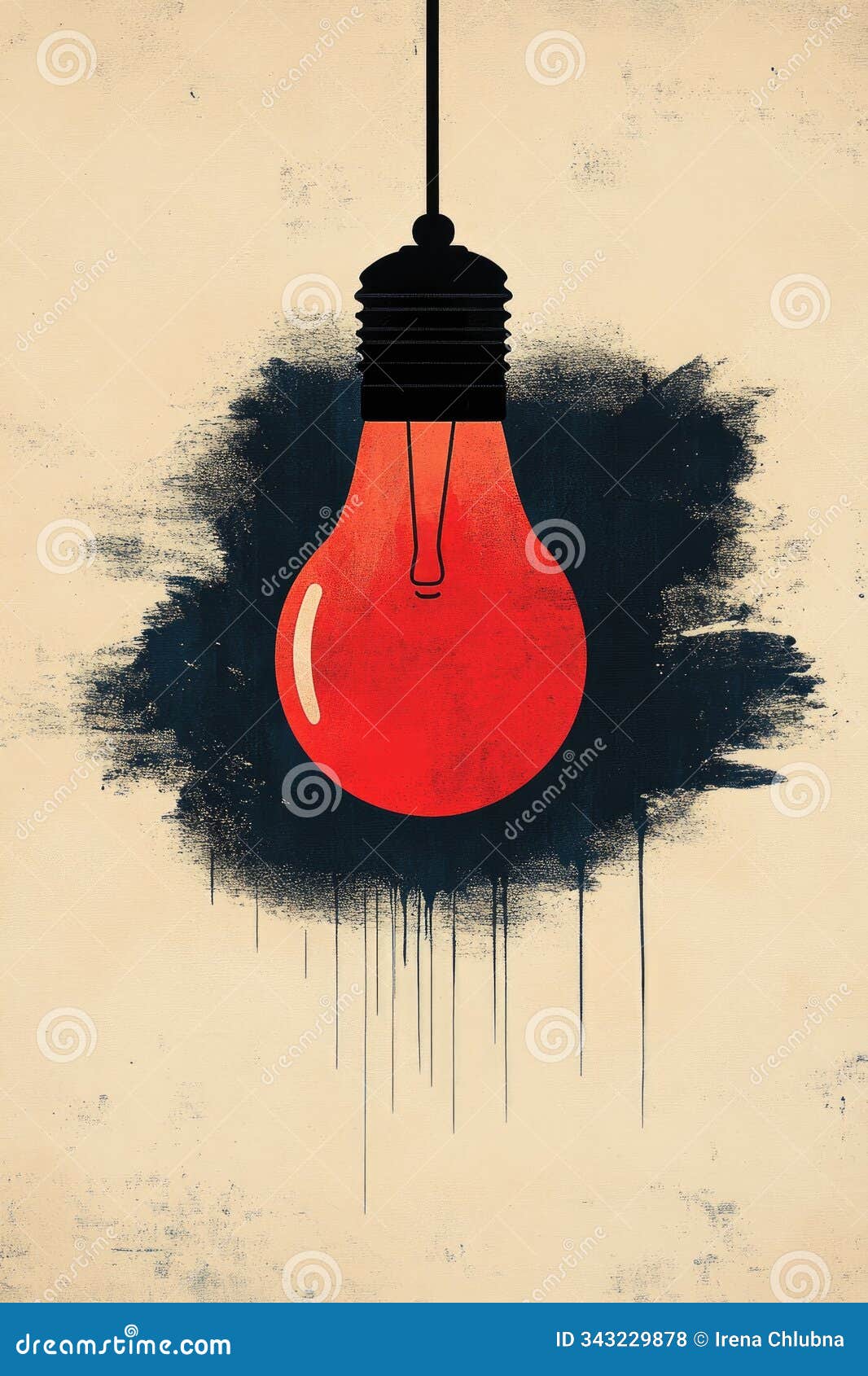 Red Lightbulb Hanging from a Black Painted Stain Representing Creative ...