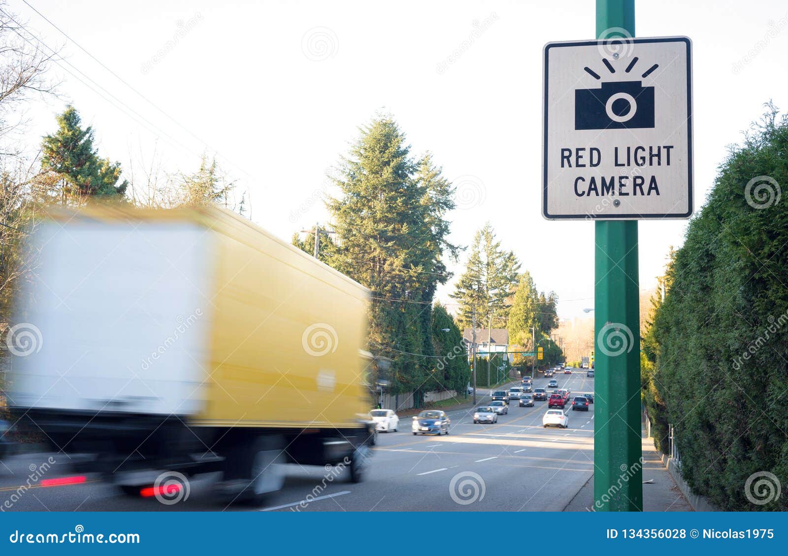 Red Light Camera Sign Truck Lorry Yellow Stock Photo - Image of driving ...