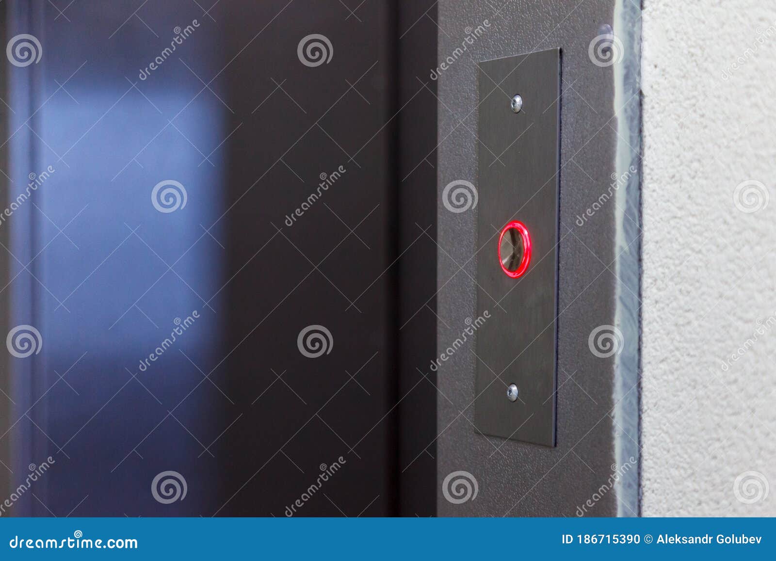 Red Light on the Elevator Button. Button for Calling the Elevator in an ...
