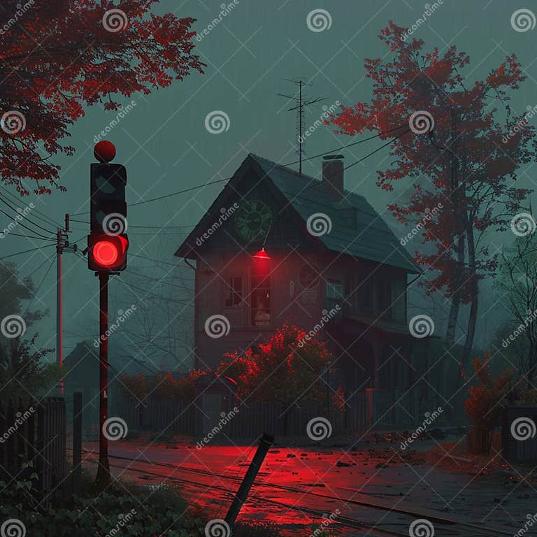 Red Light Game with Clocktower Near House Stock Illustration ...