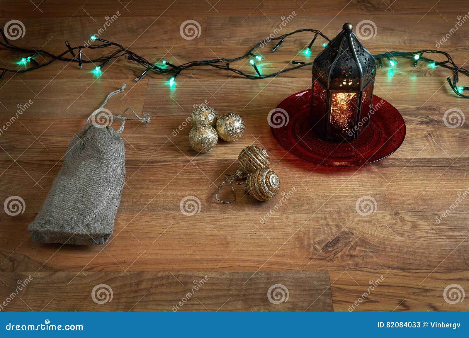 Red Light with a Gift Sack and Tree Decorations Stock Image - Image of ...