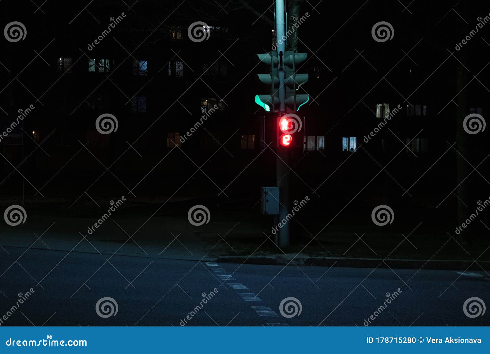 Red Light at the Intersection at Night Stock Photo - Image of guidance ...