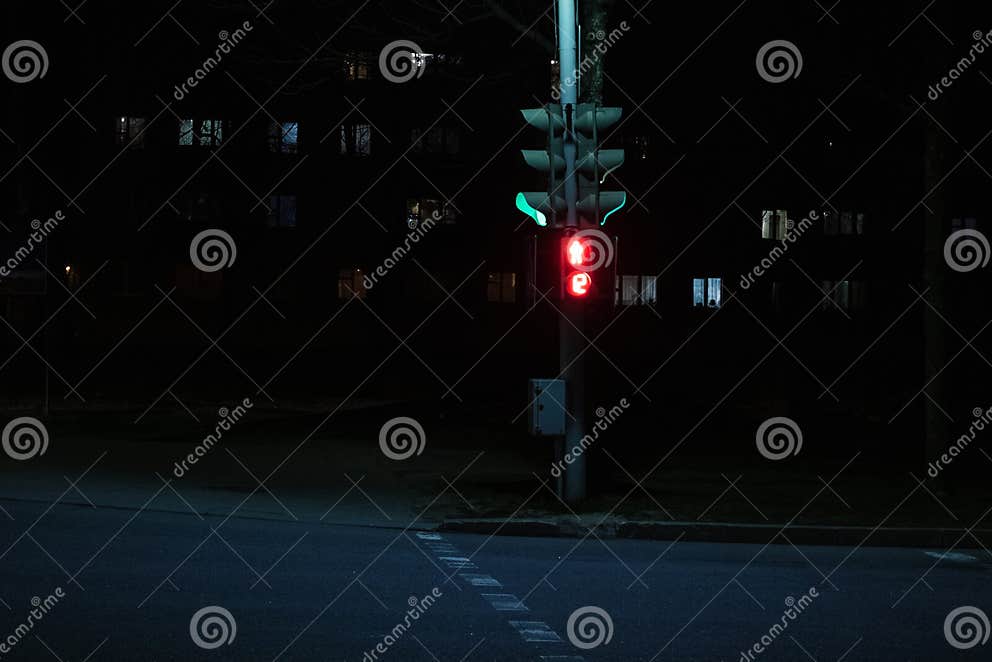 Red Light at the Intersection at Night Stock Photo - Image of guidance ...