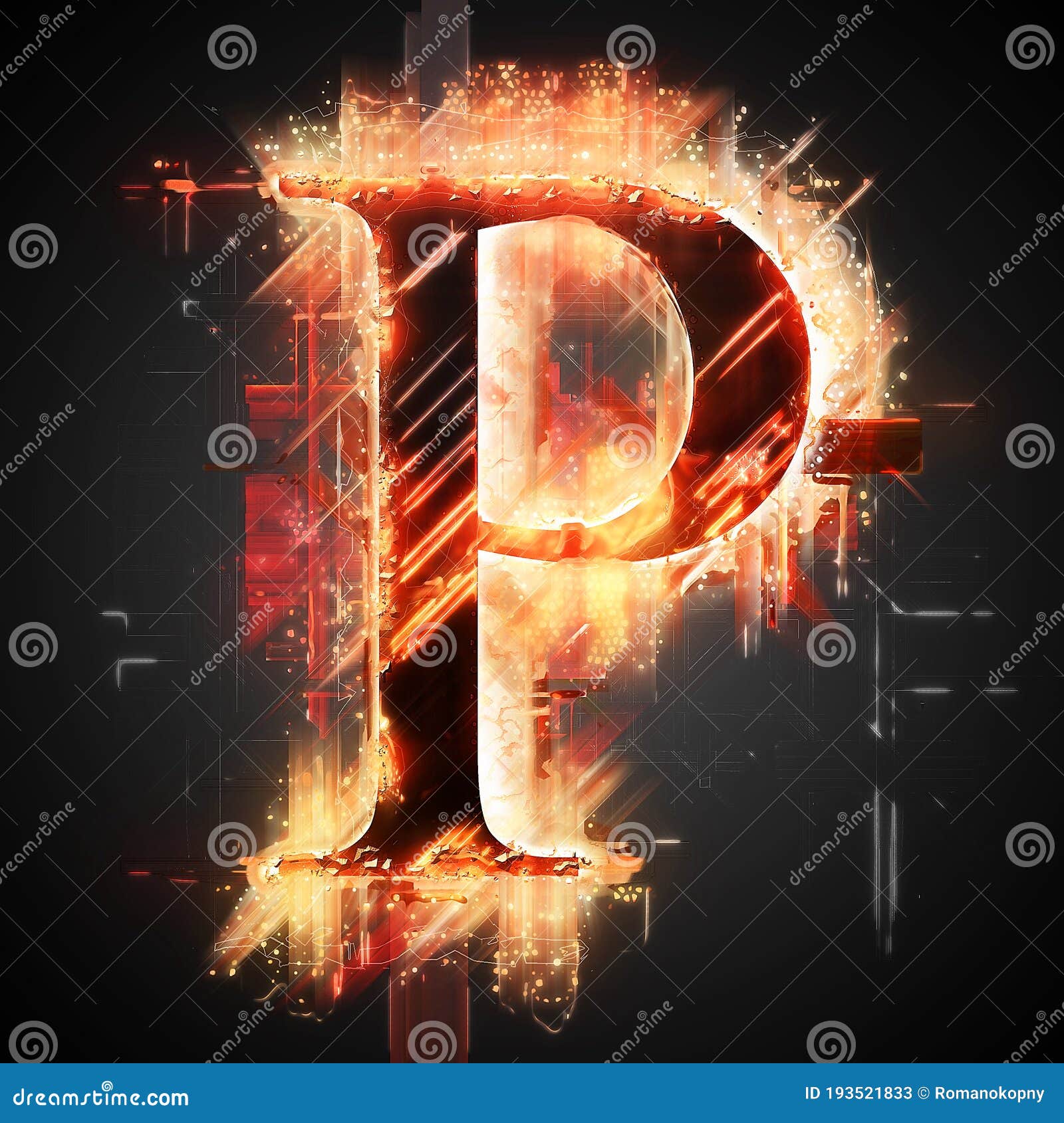 Red light letter P stock illustration. Illustration of flame - 193521833