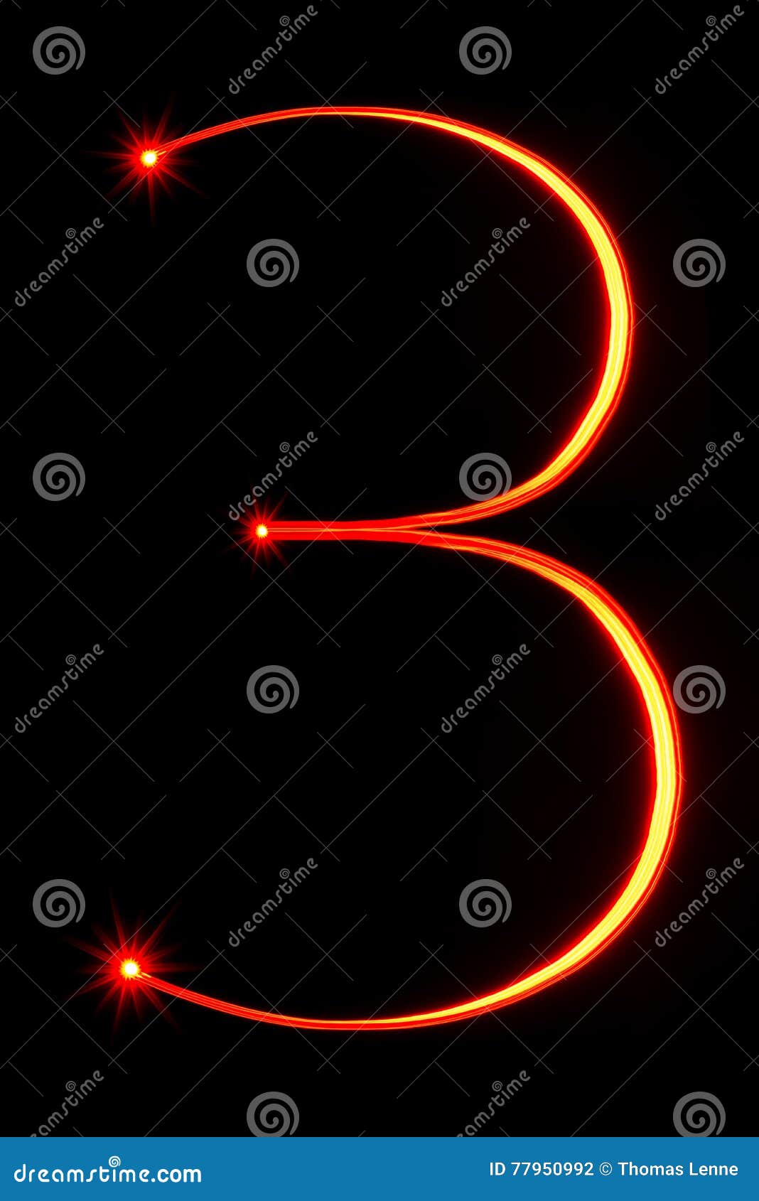 Red Light Painted Number Three Stock Photo - Image of black, straight ...
