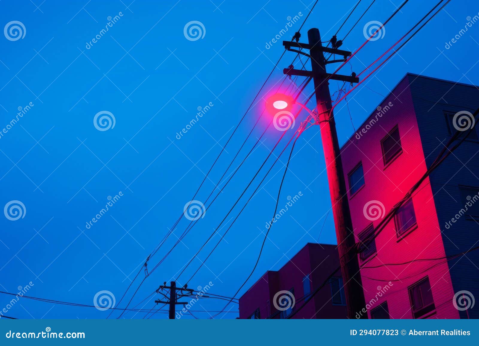 A Red Light on a Pole in Front of a Building Stock Illustration ...