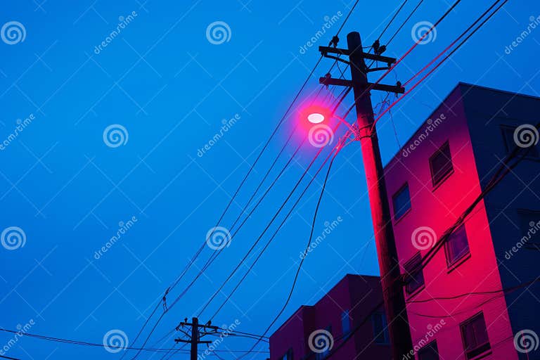 A Red Light on a Pole in Front of a Building Stock Illustration ...