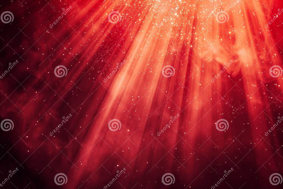 Red Light Rays Shine through a Dark, Cloudy Sky, Glowing Rays of Red ...