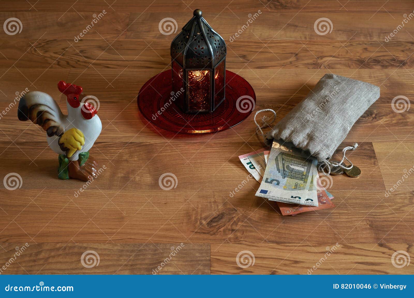 Red Light with a Rooster and Money Stock Photo - Image of garland ...