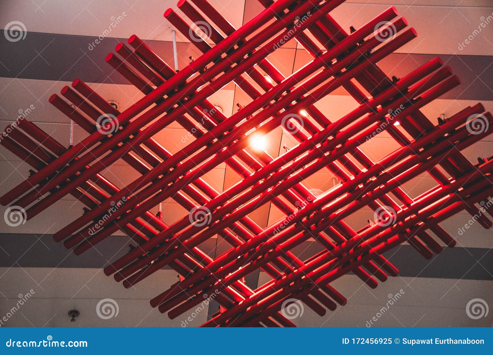Red Light with Square Pattern Design in Chinese Style Hanging on ...