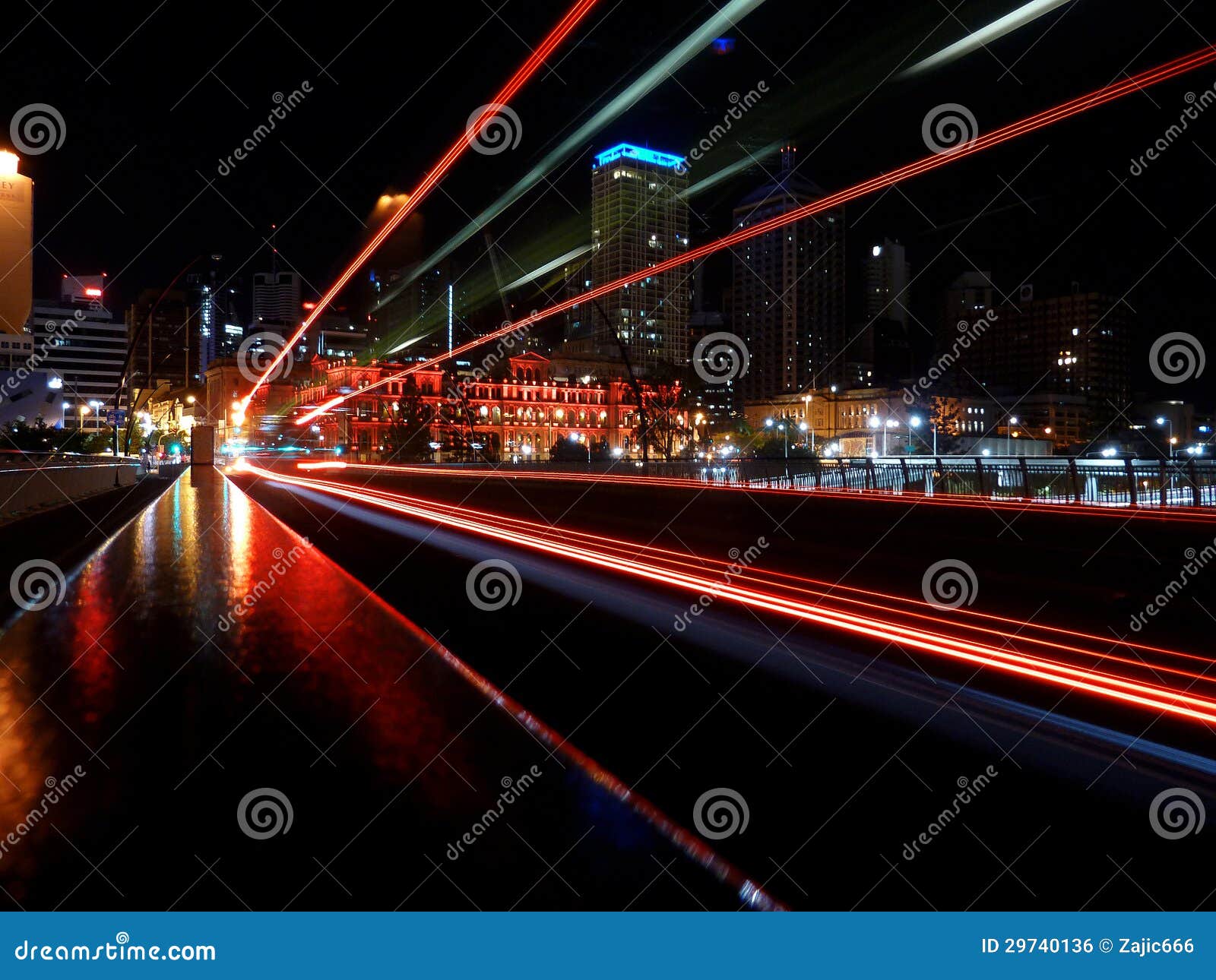 Light Trails of the Fast Driving Bus at the Night City of Brisbane ...