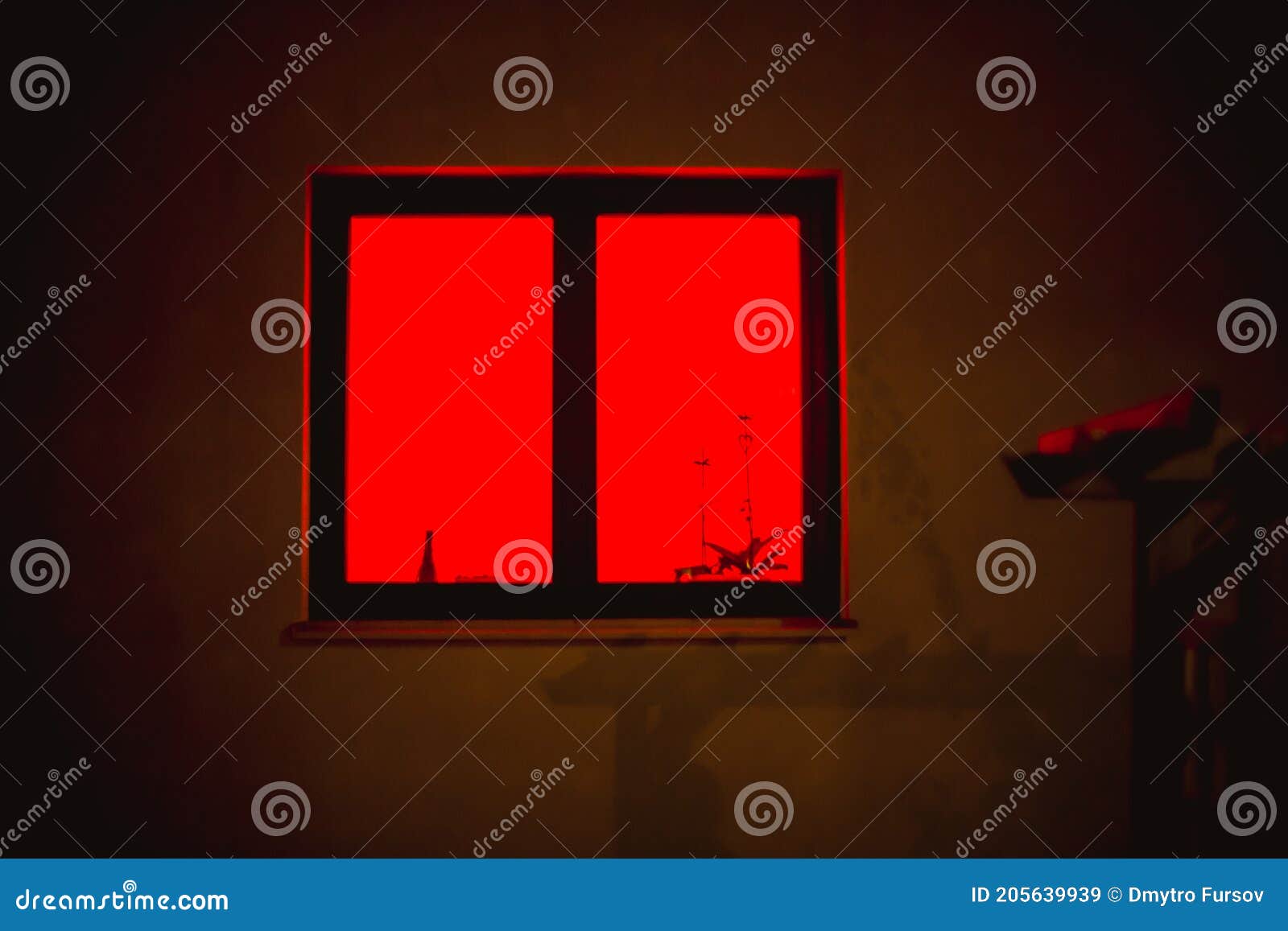 Red Light from the Window. the Red Window Shines Mystically at Night ...