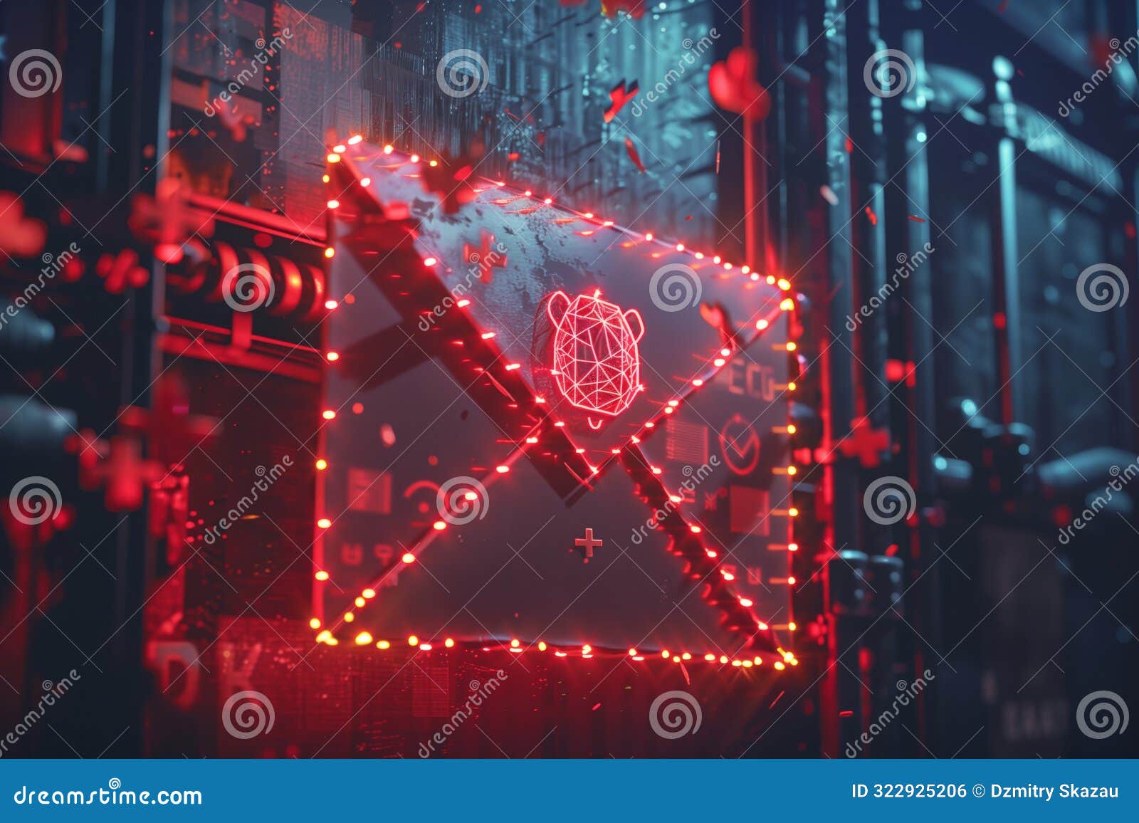 Red Lighted Email Envelope Warning of Spam Virus Stock Photo - Image of ...