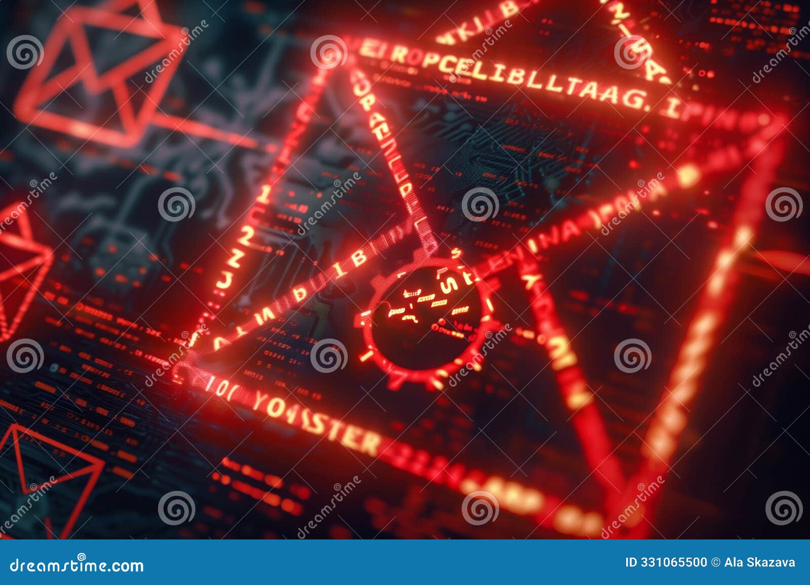 Red Lighted Email Envelope Warning of Spam Virus Stock Photo - Image of ...