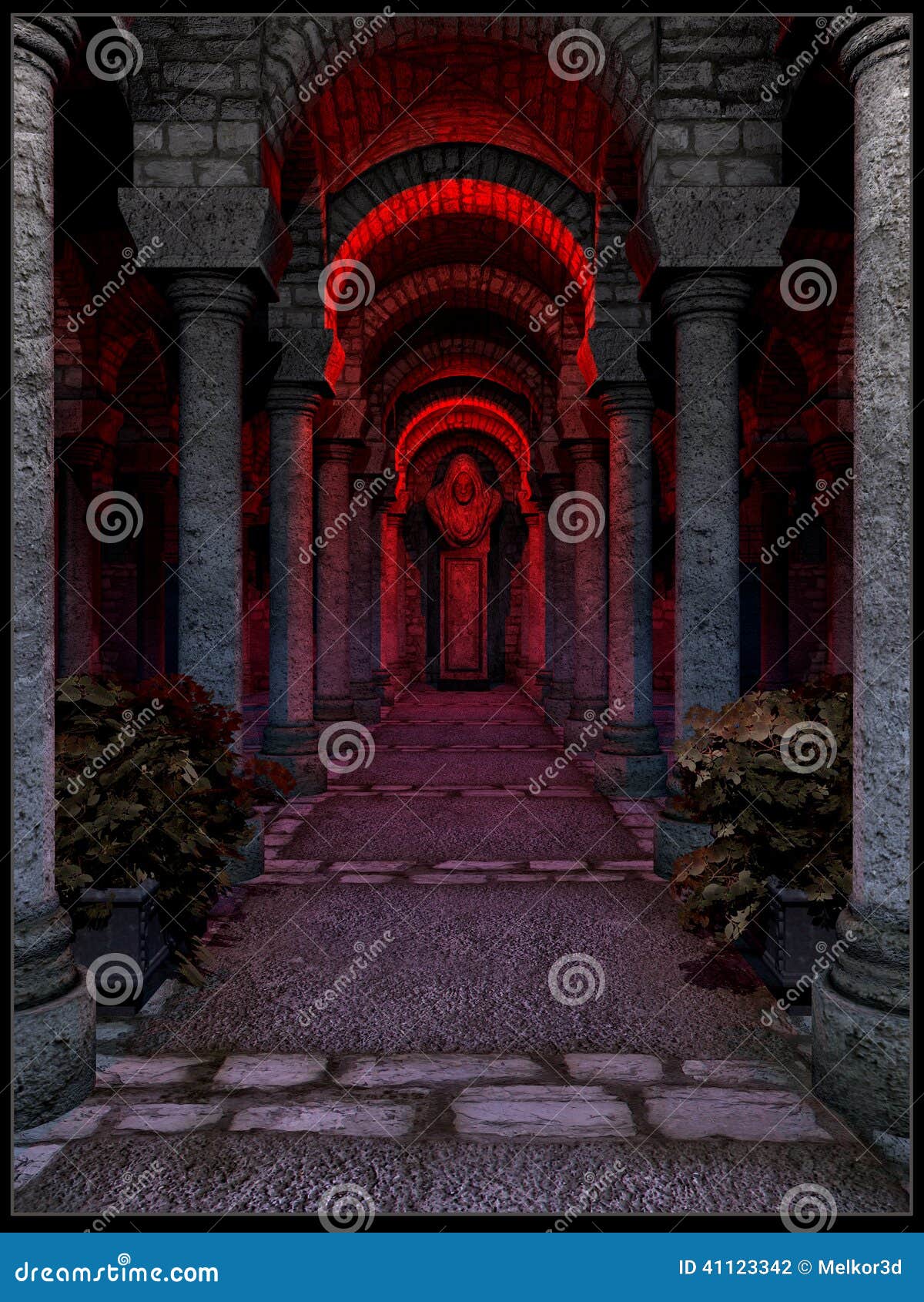 Red-lighted Temple Interior Stock Illustration - Illustration of ...