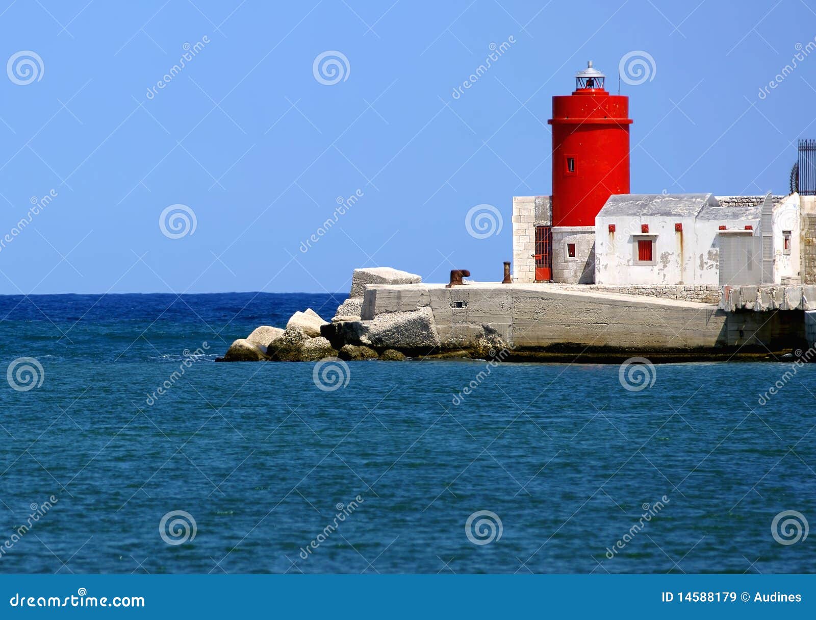 Red lighthouse stock image. Image of mediterranean, blue - 14588179