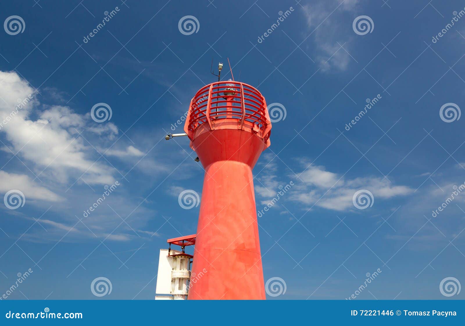 Red Lighthouse in a Blue Sky Stock Photo - Image of navigation, safety ...