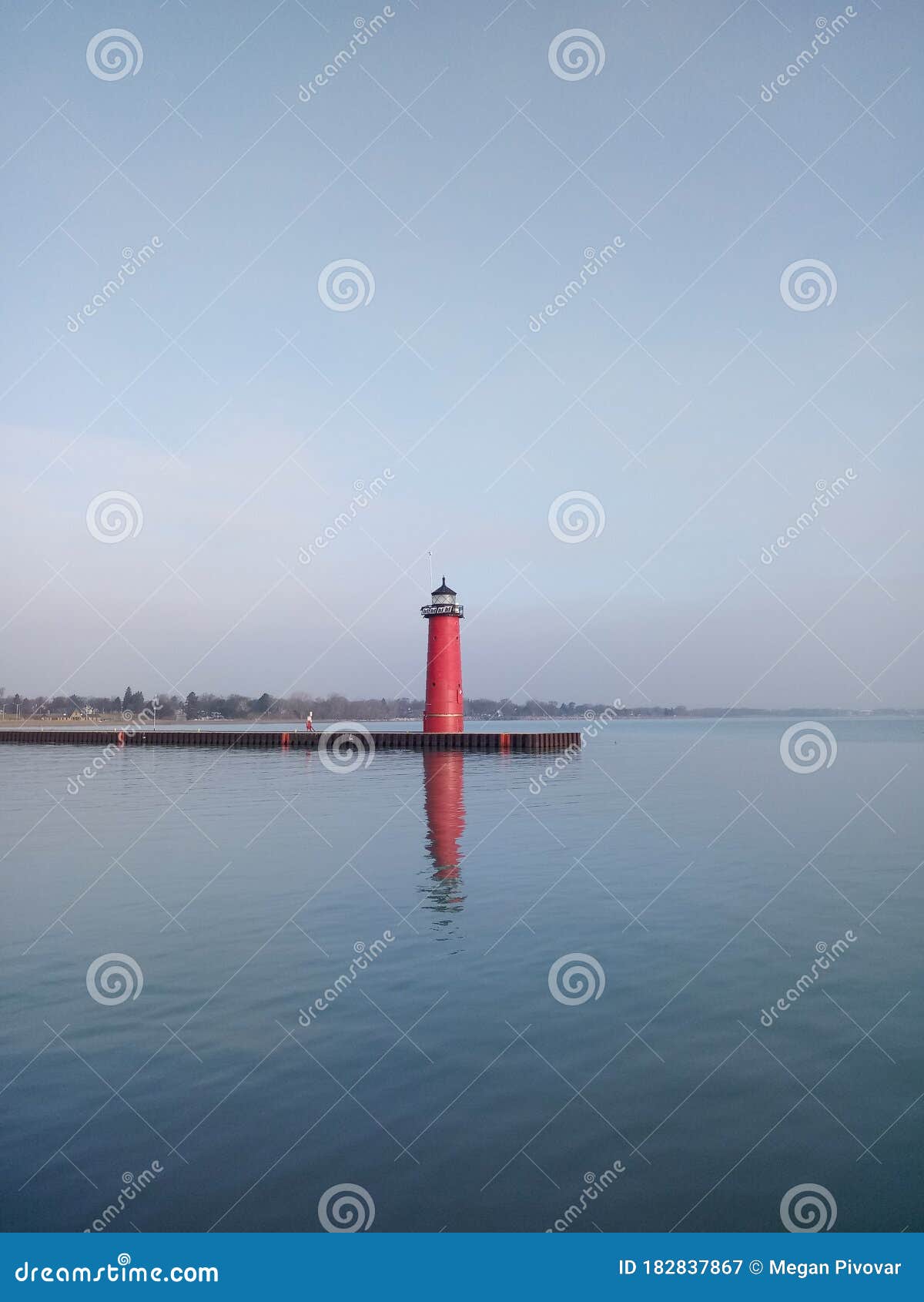 Red Lighthouse on Calm Water Stock Image - Image of electricity, calm ...