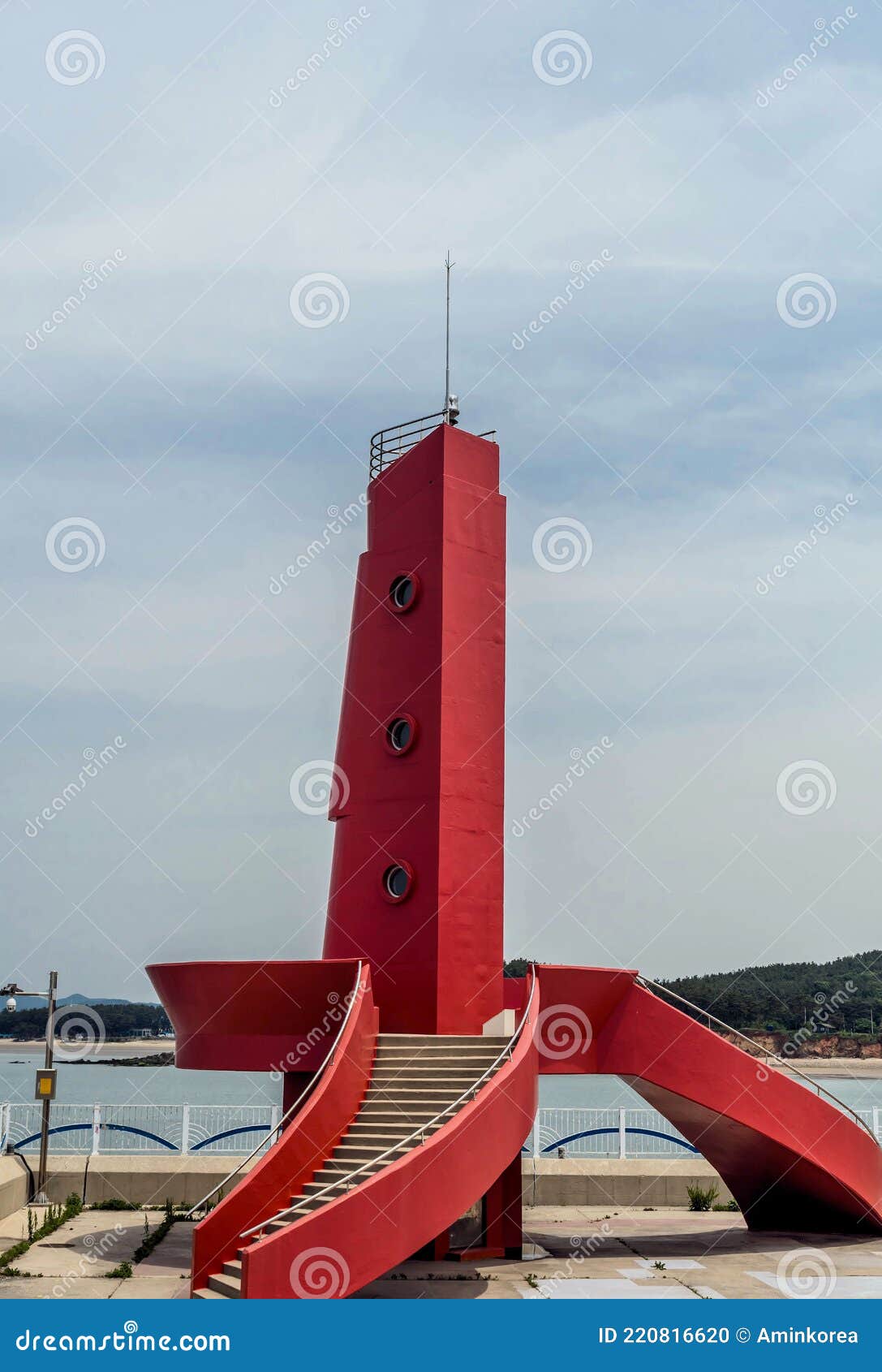 Red Lighthouse with Curved Staircase Stock Photo - Image of lighthouse ...