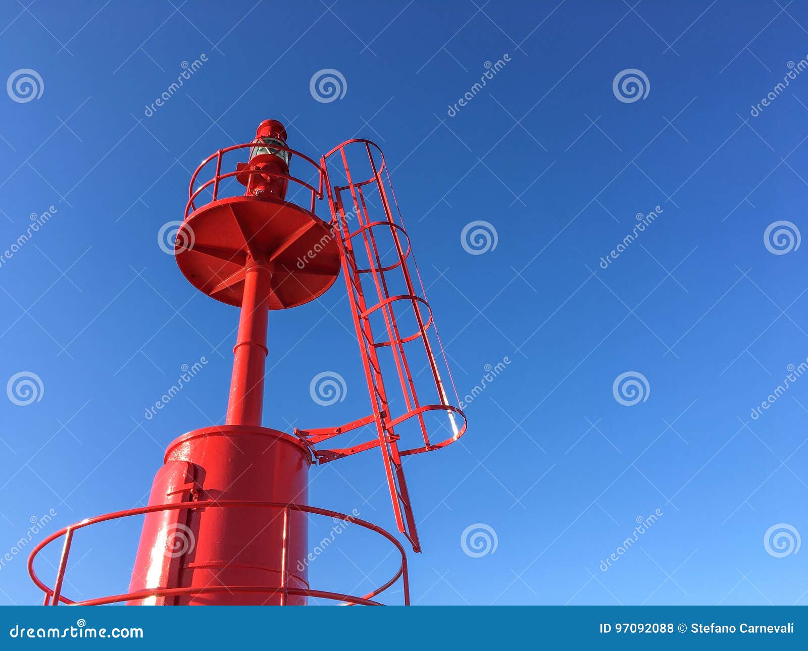 Red Lighthouse Inside at Port with Blue Sky Stock Photo - Image of ...