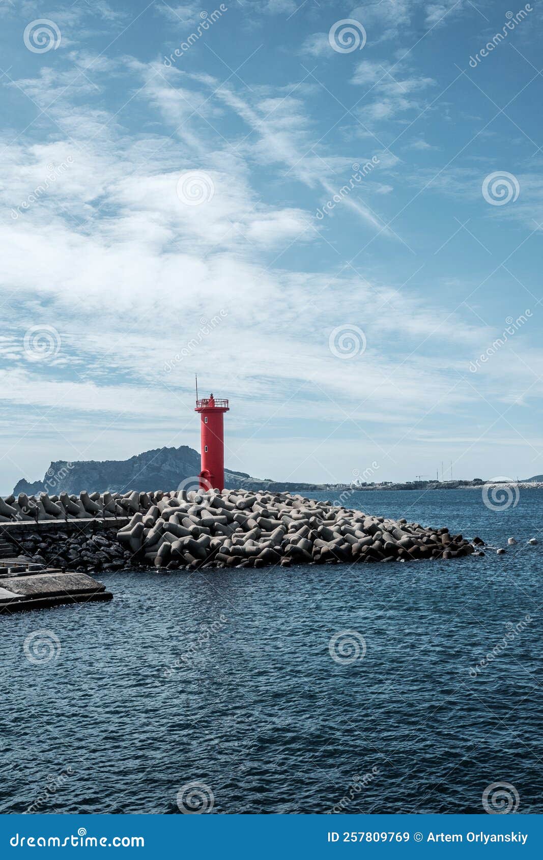 Red Lighthouse in the Marina on the Breakwater Stock Image - Image of ...