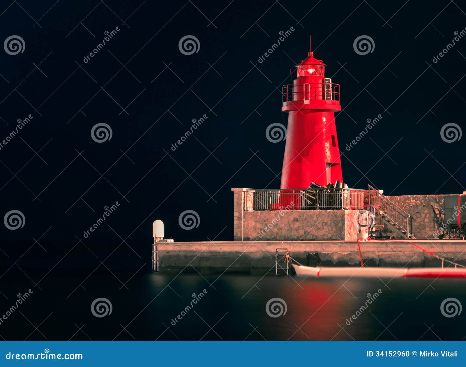 Red Lighthouse by Night stock photo. Image of night, isola - 34152960